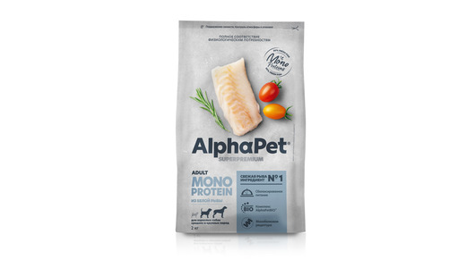 ALPHAPET MONOPROTEIN Adult Корм сух.белая рыба д/собак средних и крупных пород 2кг с бесплатной ...